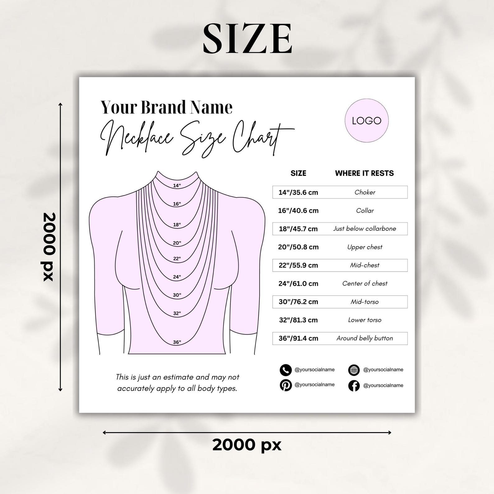 Necklace Size Chart, Size Chart for Necklace Display, Necklace Size ...
