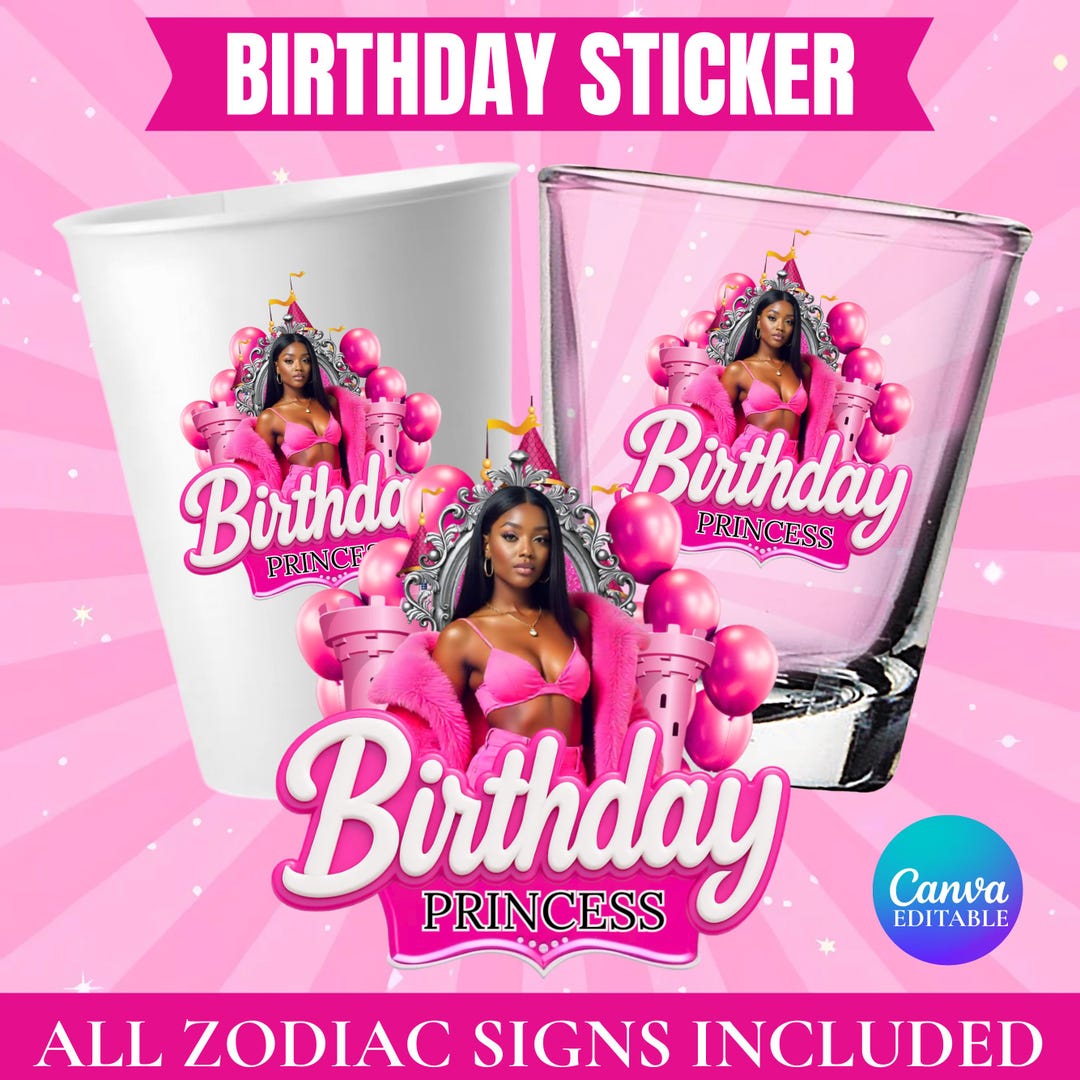 Pink Birthday Stickers Template for Girl, Birthday Girl Styrofoam Cup ...