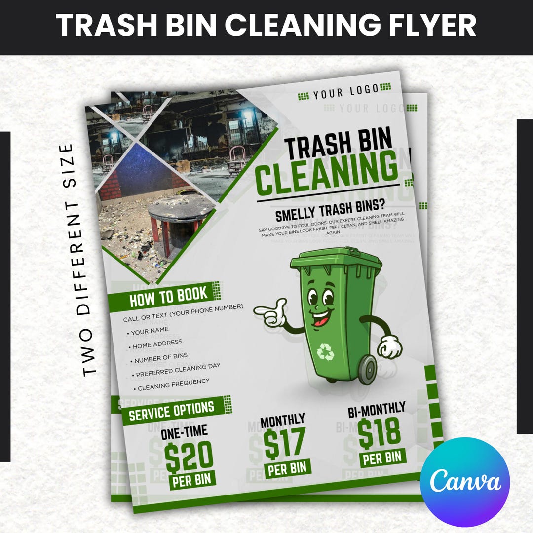 Trash Bin Cleaning Flyer, Garbage Can Wash Marketing Flyer, Dumpster Cleaning Flyer, Trash Bin ...