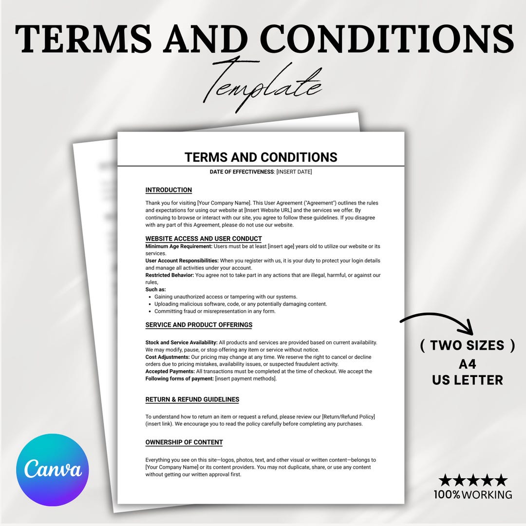 Terms and Conditions Template, Customizable Agreement for Small ...