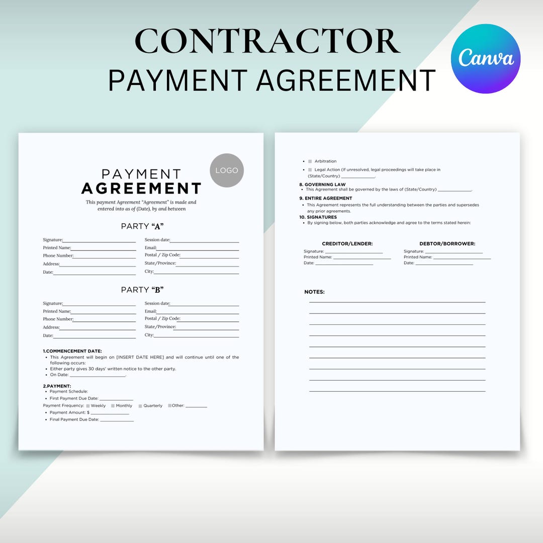 Payment Agreement Contract Template, Agreement Template, Payment ...
