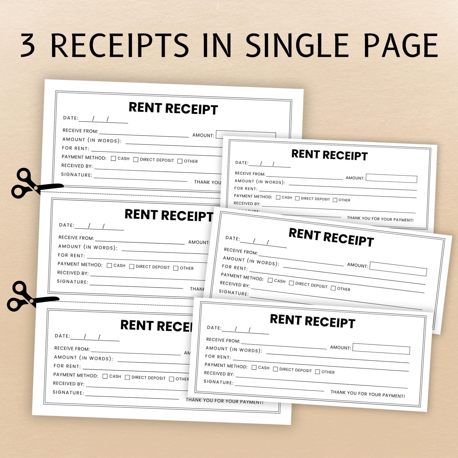 Editable Rent Receipt Template, Printable Simple Rent Receipt ...