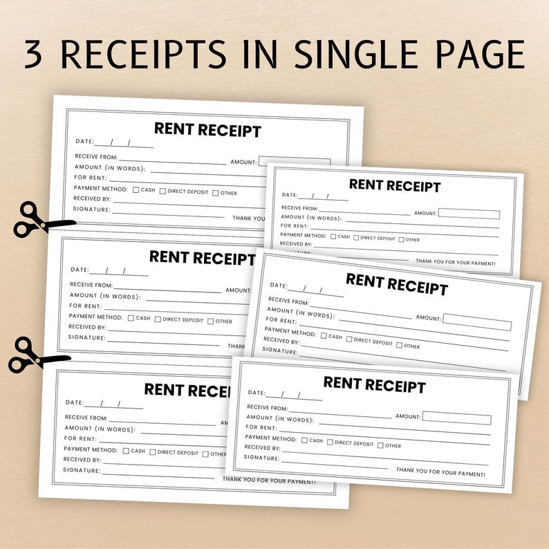 Editable Rent Receipt Template, Printable Simple Rent Receipt ...
