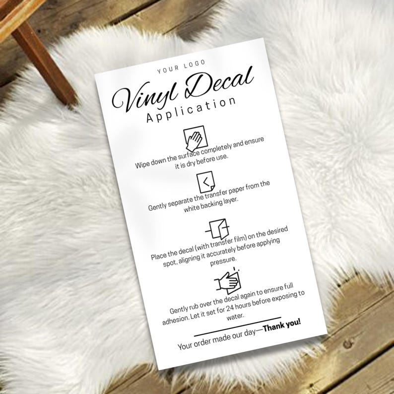 Printable Vinyl Decal Application Card,vinyl Decal Care Card ...