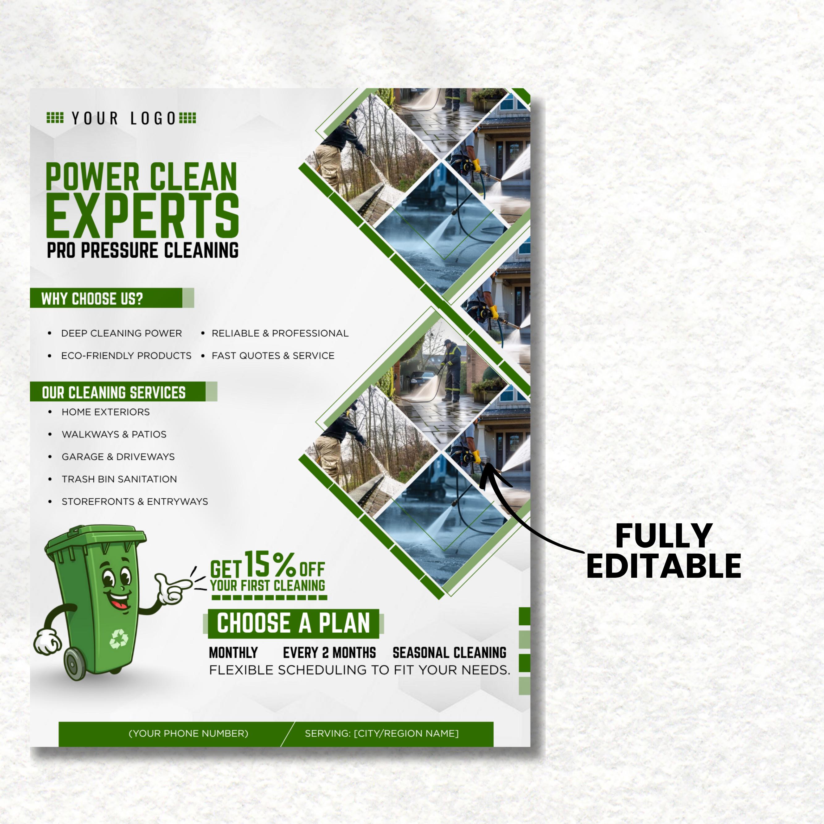 Editable Pressure Washing Flyer Canva Template, Trash Bin Cleaning ...