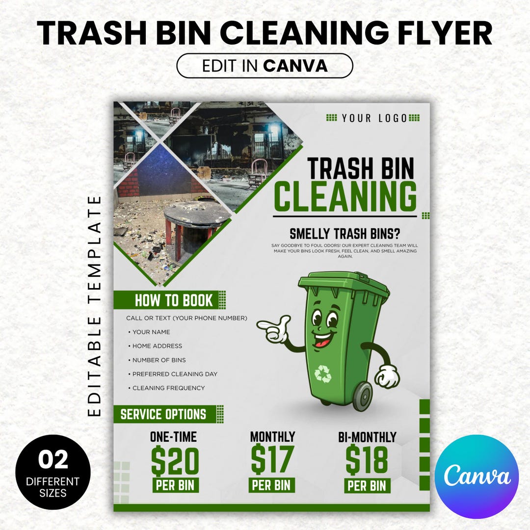 Trash Bin Cleaning Flyer, Garbage Can Wash Marketing Flyer, Dumpster ...