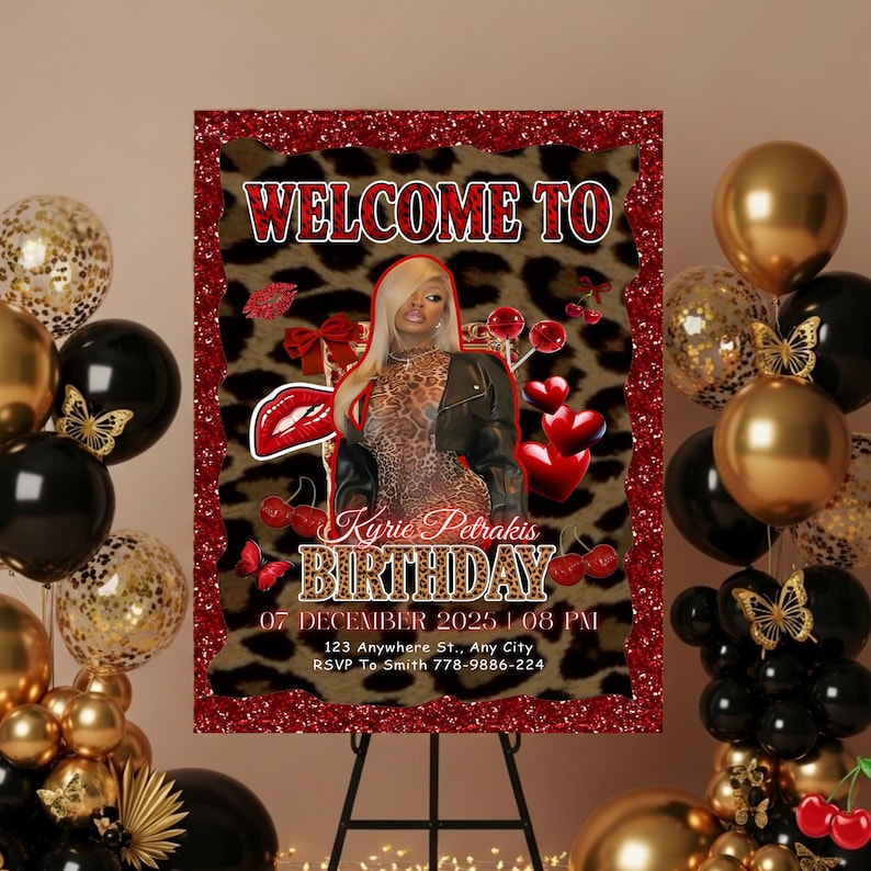 Cheetah Print Birthday Welcome Sign,cheetah Print Leopard Cherry ...