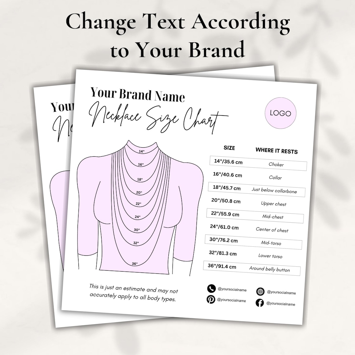 Necklace Size Chart, Size Chart for Necklace Display, Necklace Size ...