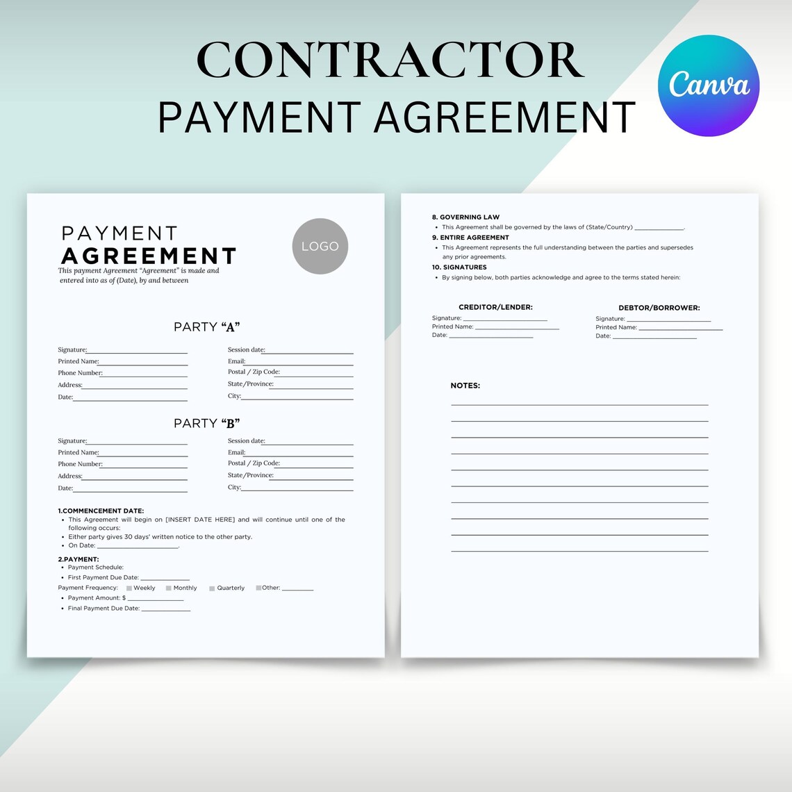 Payment Agreement Contract Template, Agreement Template, Payment ...