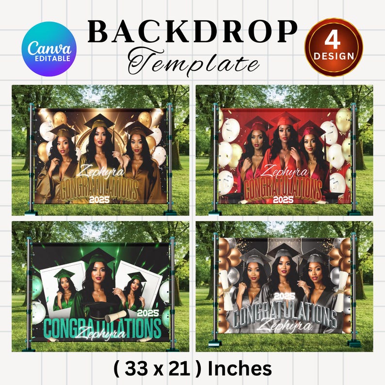 Graduation Backdrop Bundle, 4 Editable Graduate Backdrops, Canva Grad ...