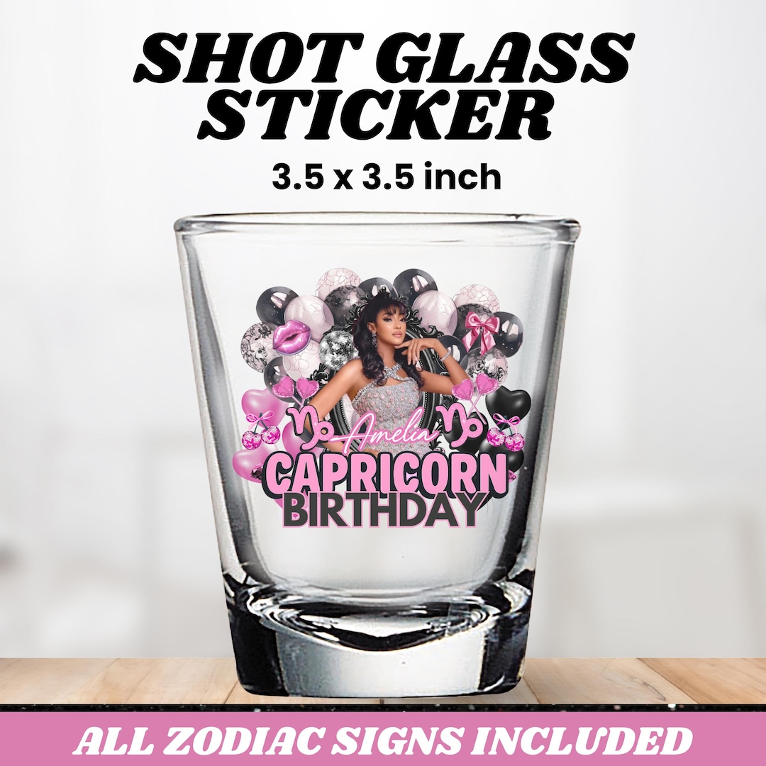 Shot Glass Sticker Template, Pink and Black Birthday Shot Glass Sticker ...
