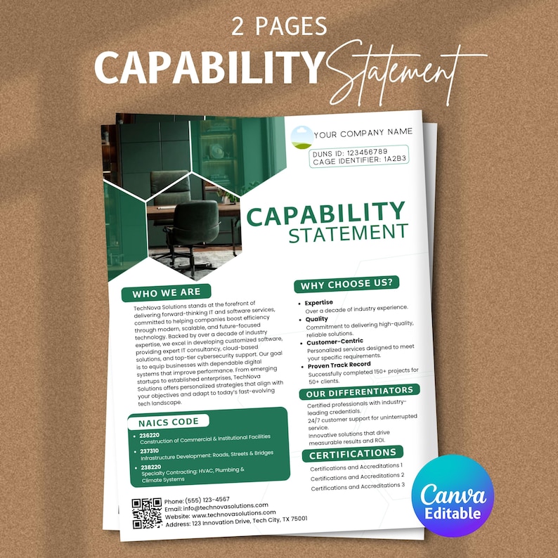 Business Capability Statement, Corporate Flyer, Editable Capability ...