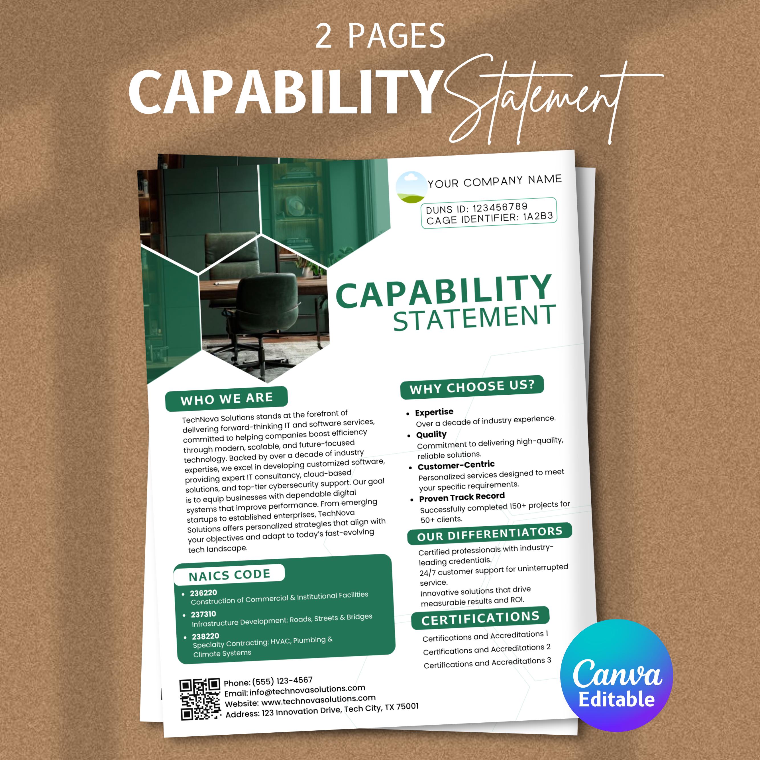 Business Capability Statement, Corporate Flyer, Editable Capability ...