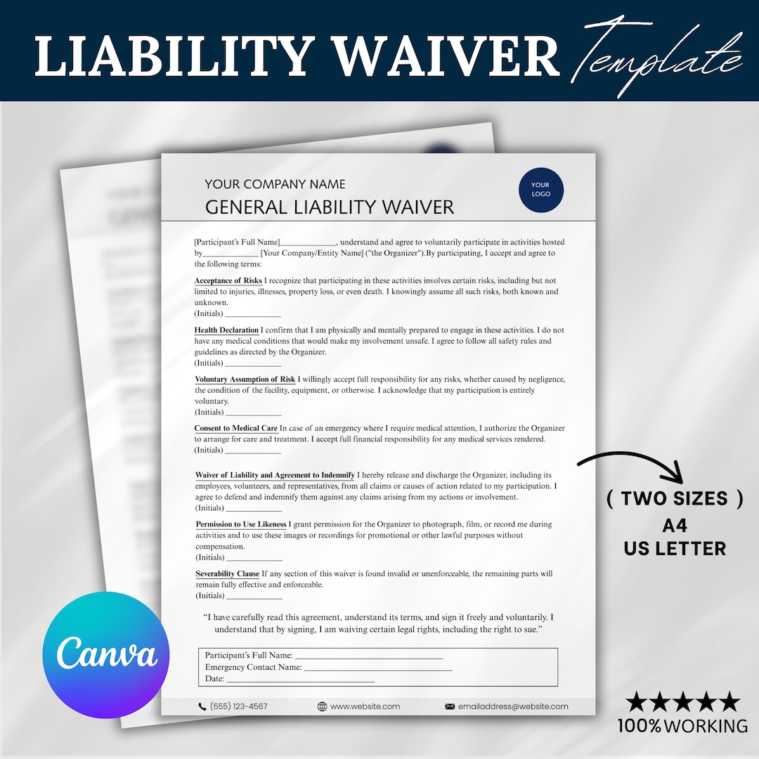 Editable All Purpose Liability Waiver, General Liability Waiver ...