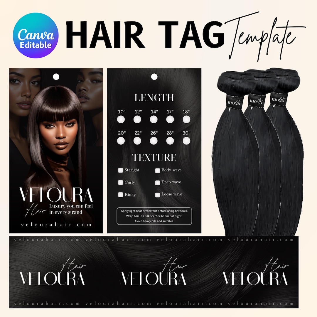 Hair Hang Tag Template, Editable Hair Tag, DIY Hair Hang Tag Design ...