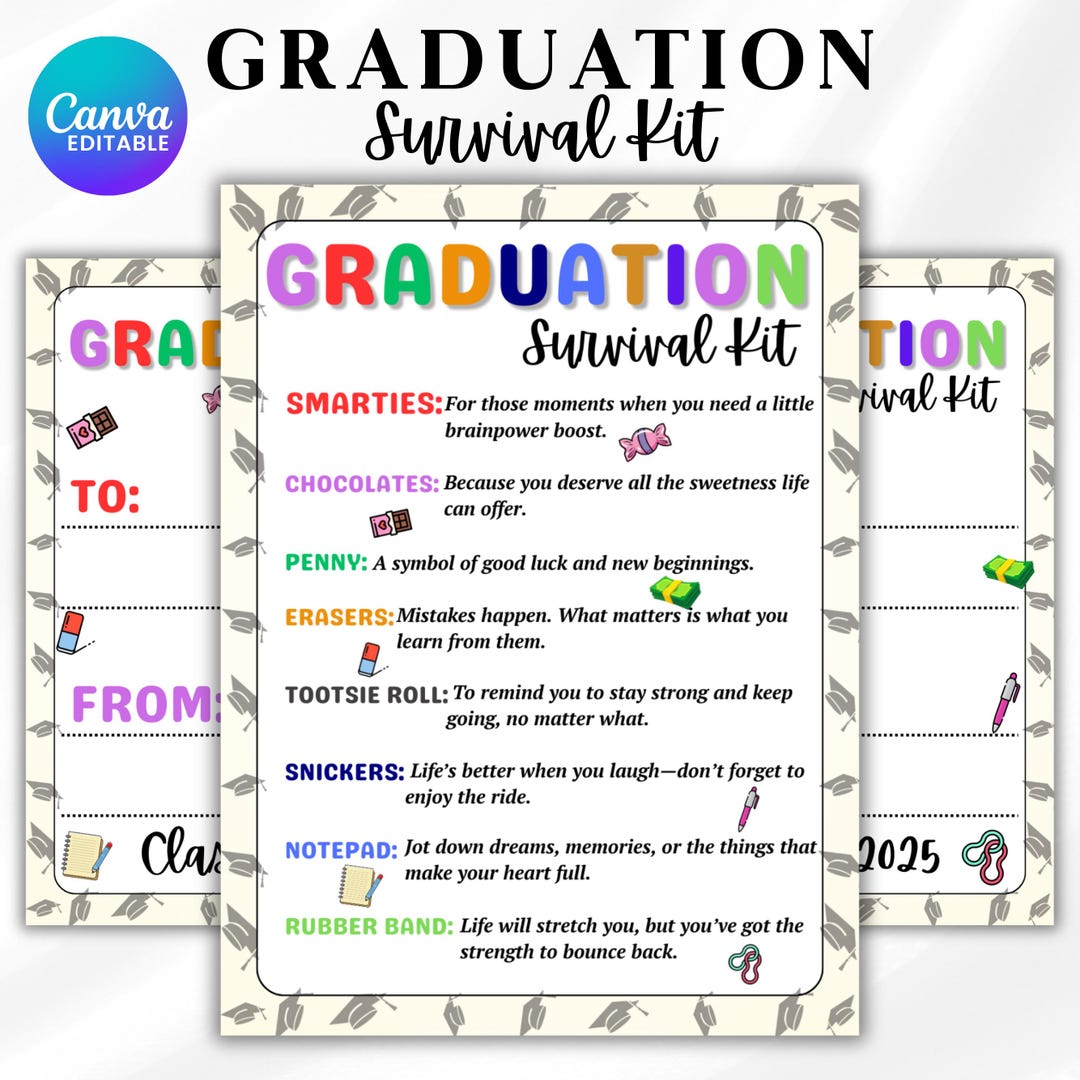 EDITABLE Graduation Survival Kit, After Graduation Survival Kit ...