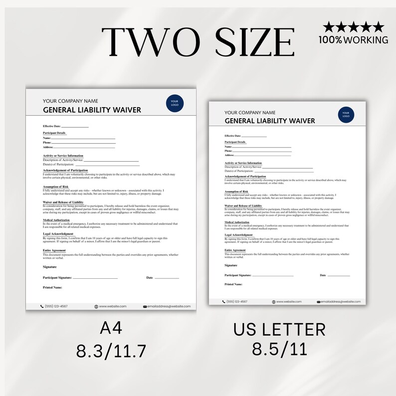 Simple Liability Waiver Agreement for All Purpose, One Page Liability ...
