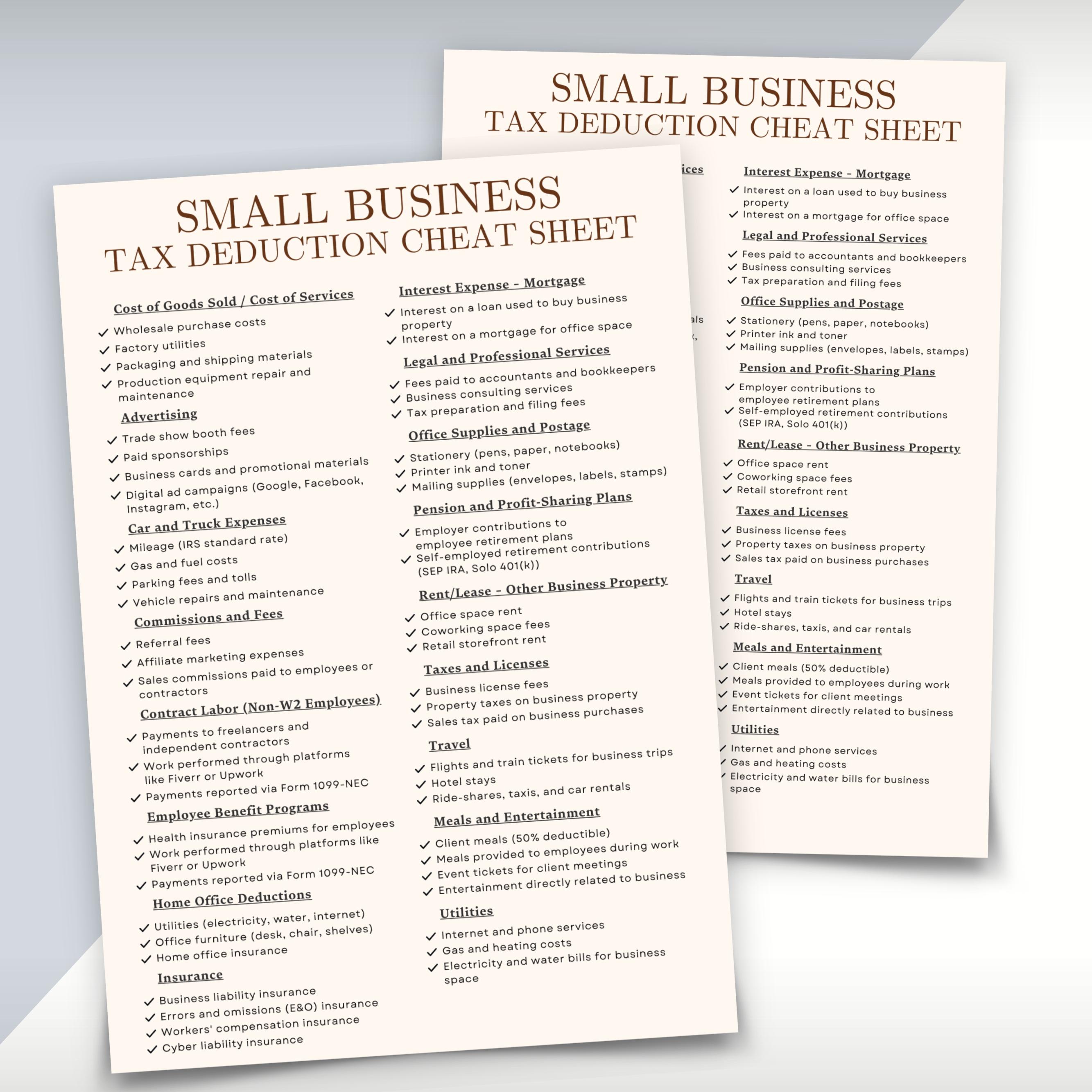 Tax Deduction Sheets, Business Tax Deductions,tax Deduction Tracker ...