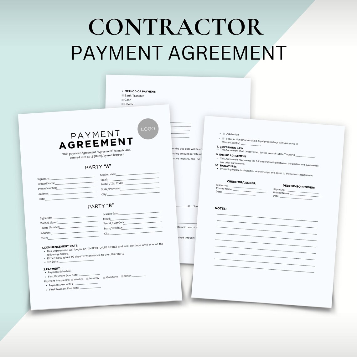 Payment Agreement Contract Template, Agreement Template, Payment ...