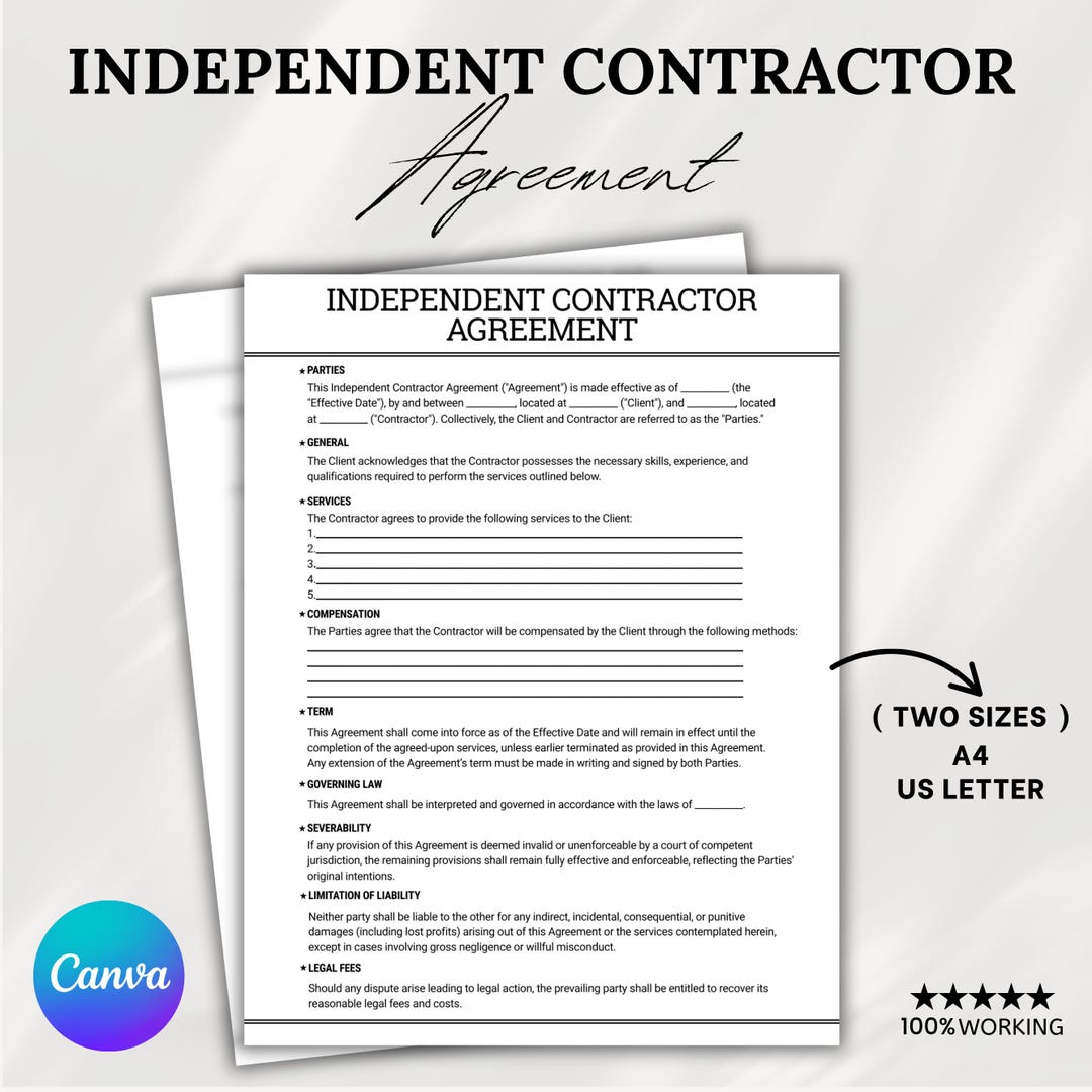 Independent Contractor Agreement Template, US Letter & A4, Service ...