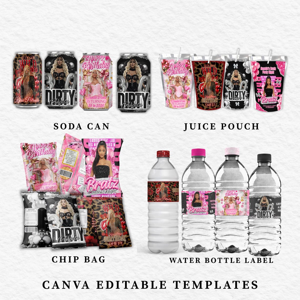 Personalized Party Pack, Red Cheetah Print, Dirty 30, Pink Birthday ...