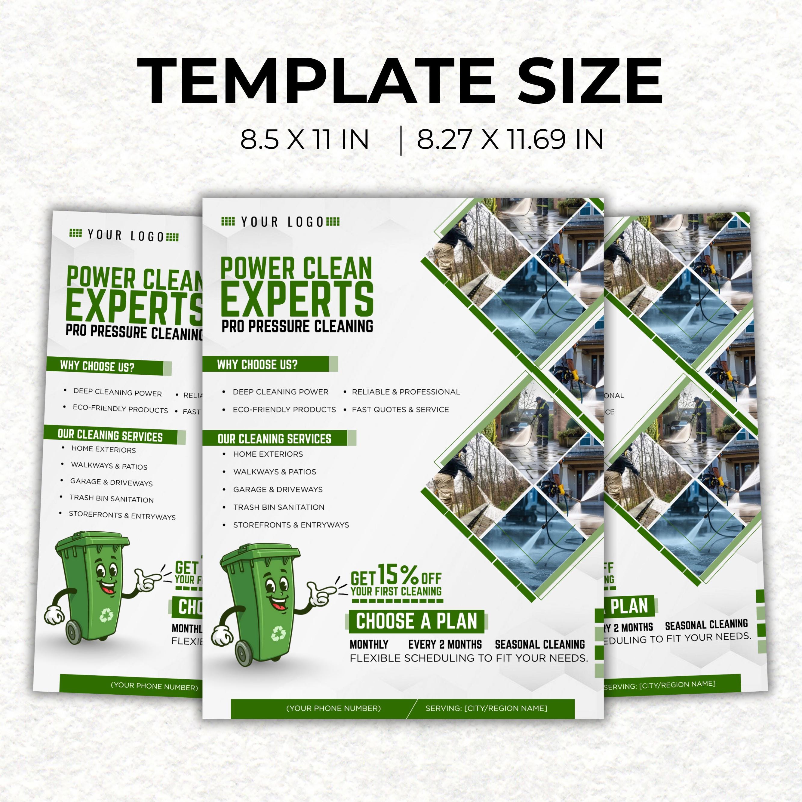 Editable Pressure Washing Flyer Canva Template, Trash Bin Cleaning ...
