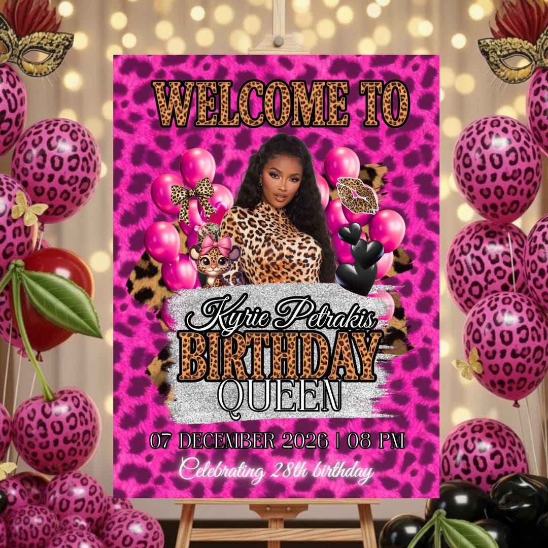 Cheetah Print Birthday Welcome Sign, Leopard Print Cherry Birthday Sign ...