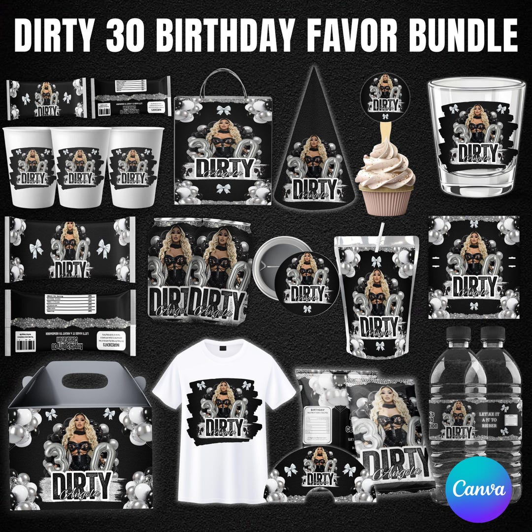 Dirty 30 Birthday Favor Bundle, Black and Silver Birthday Party ...
