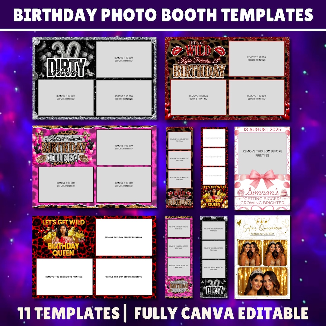 Birthday Photo Booth Templates Bundle, Red Cheetah, Dirty 30 Theme ...