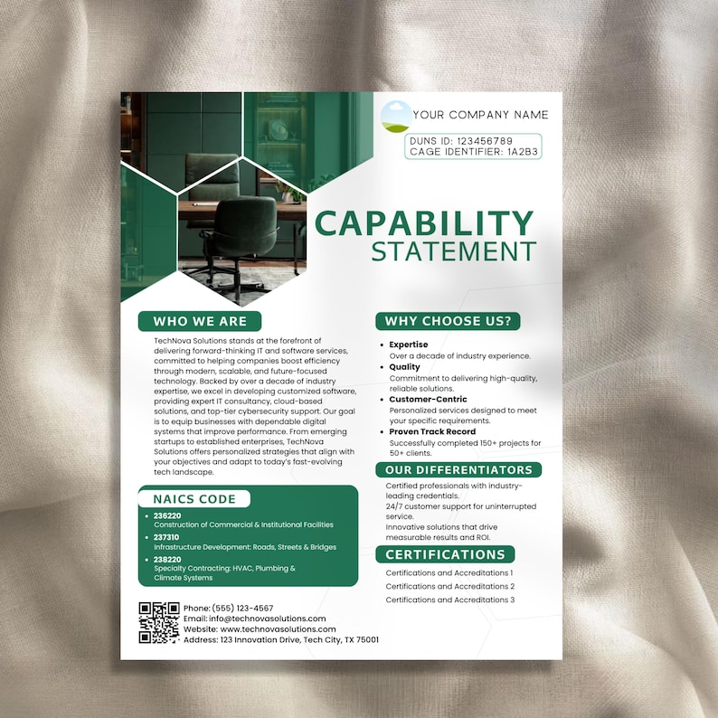 Business Capability Statement, Corporate Flyer, Editable Capability ...