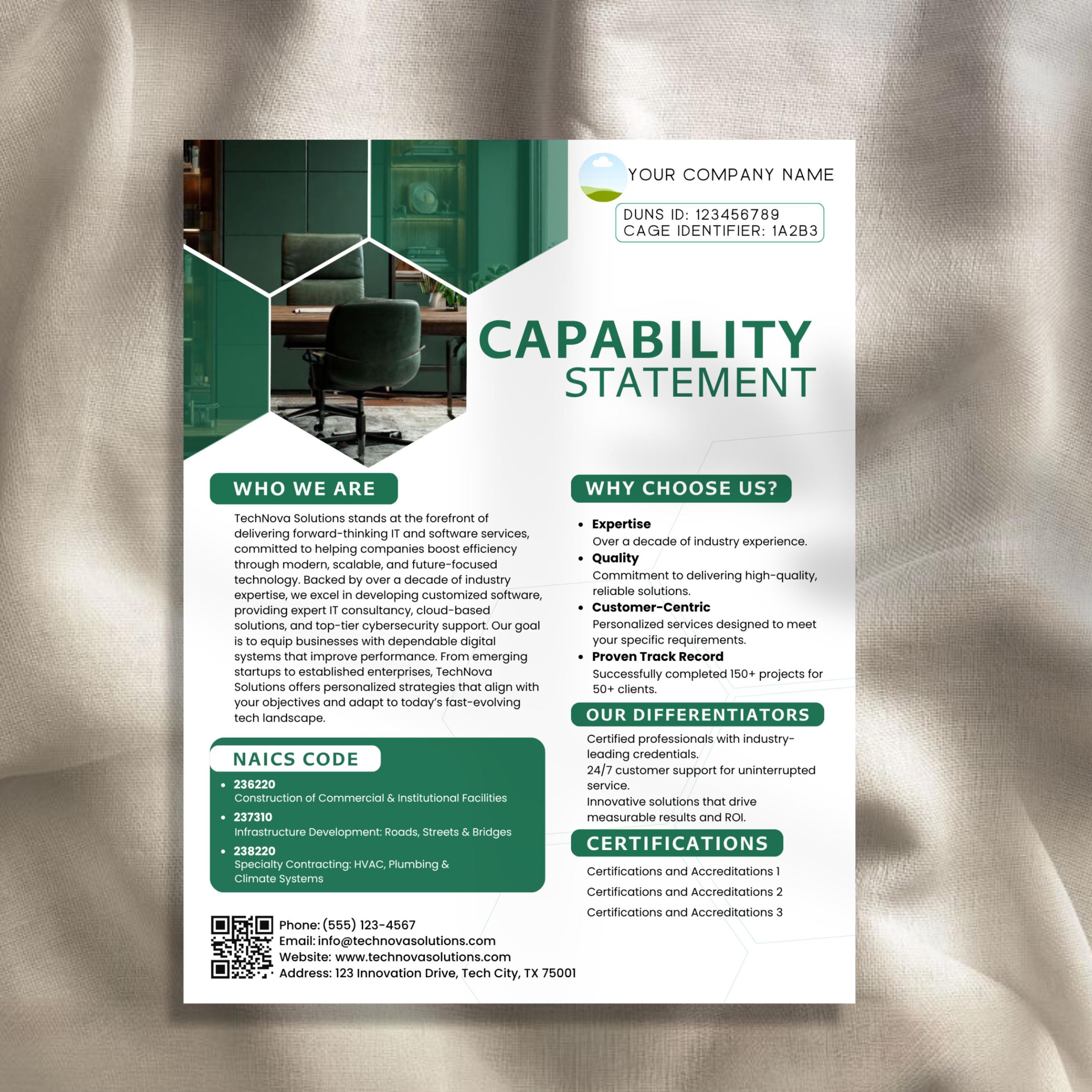 Business Capability Statement, Corporate Flyer, Editable Capability ...