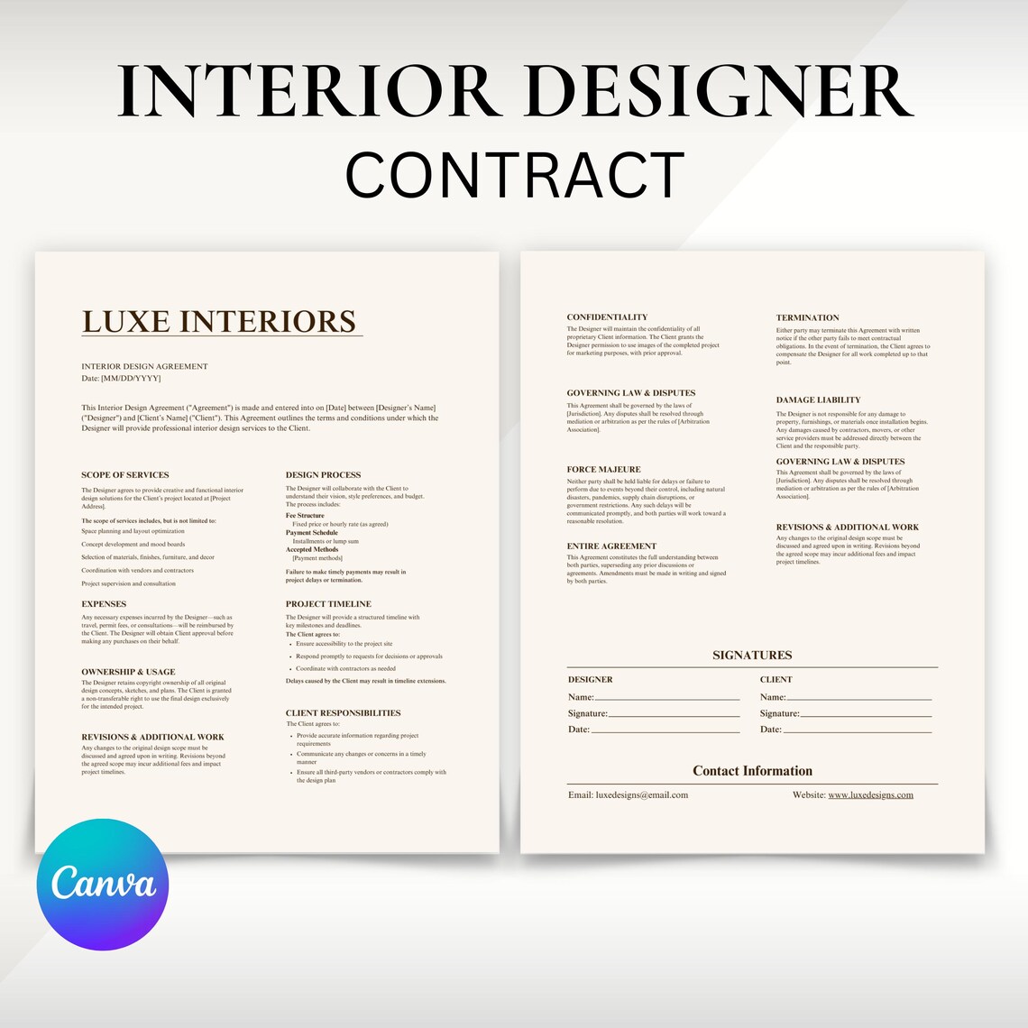 Interior Designer Client Contract, Interior Design Services Agreement ...