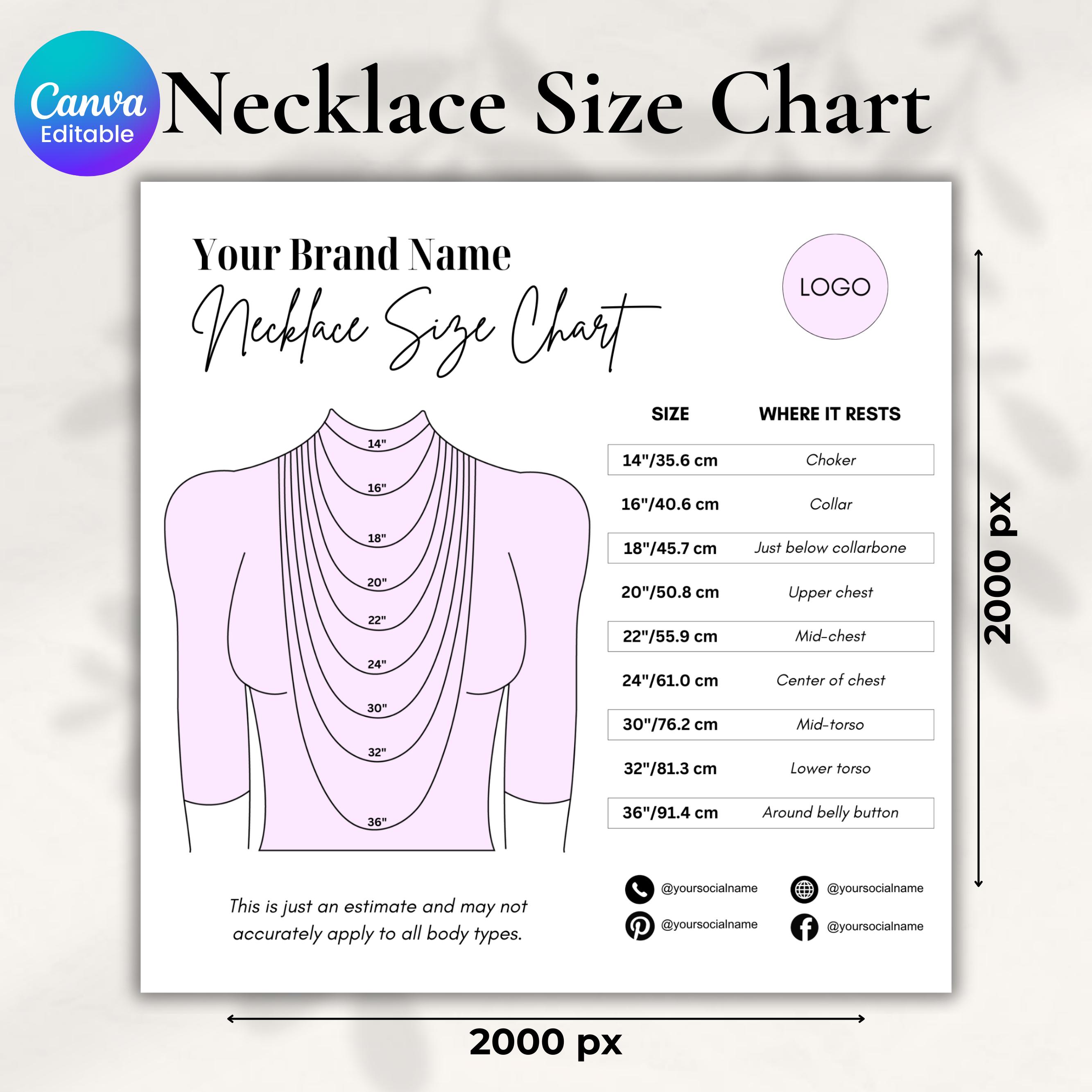 Necklace Size Chart, Size Chart for Necklace Display, Necklace Size ...
