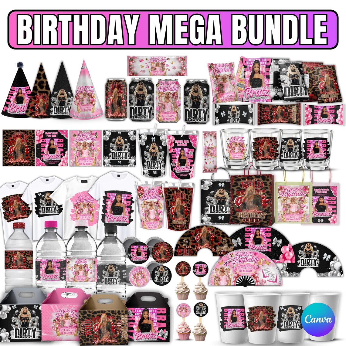 Personalized Party Pack, Red Cheetah Print, Dirty 30, Pink Birthday ...