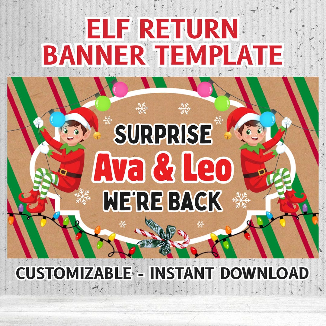Christmas Elf Return Banner Template, 60x35 in DIY Banner, Editable ...