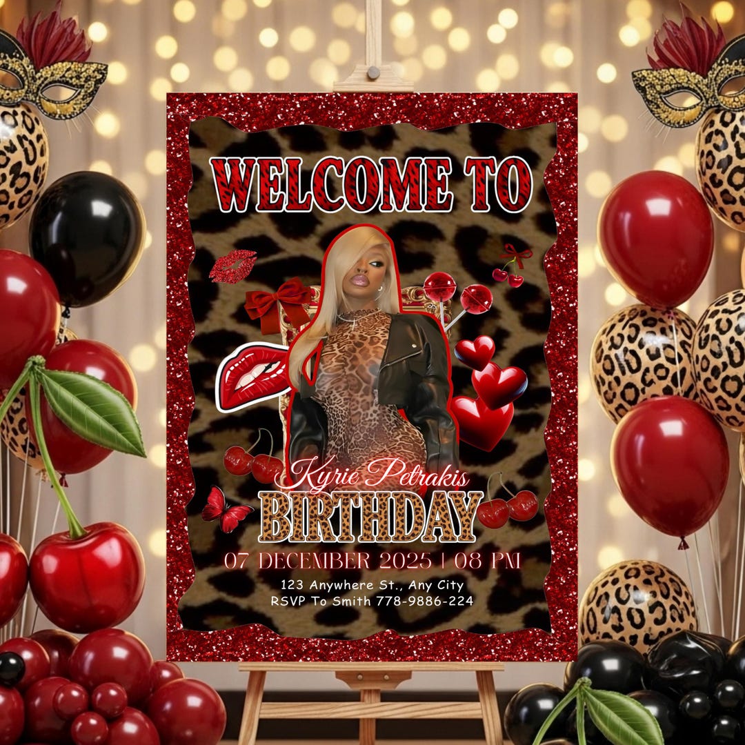 Cheetah Print Birthday Welcome Sign,cheetah Print Leopard Cherry ...