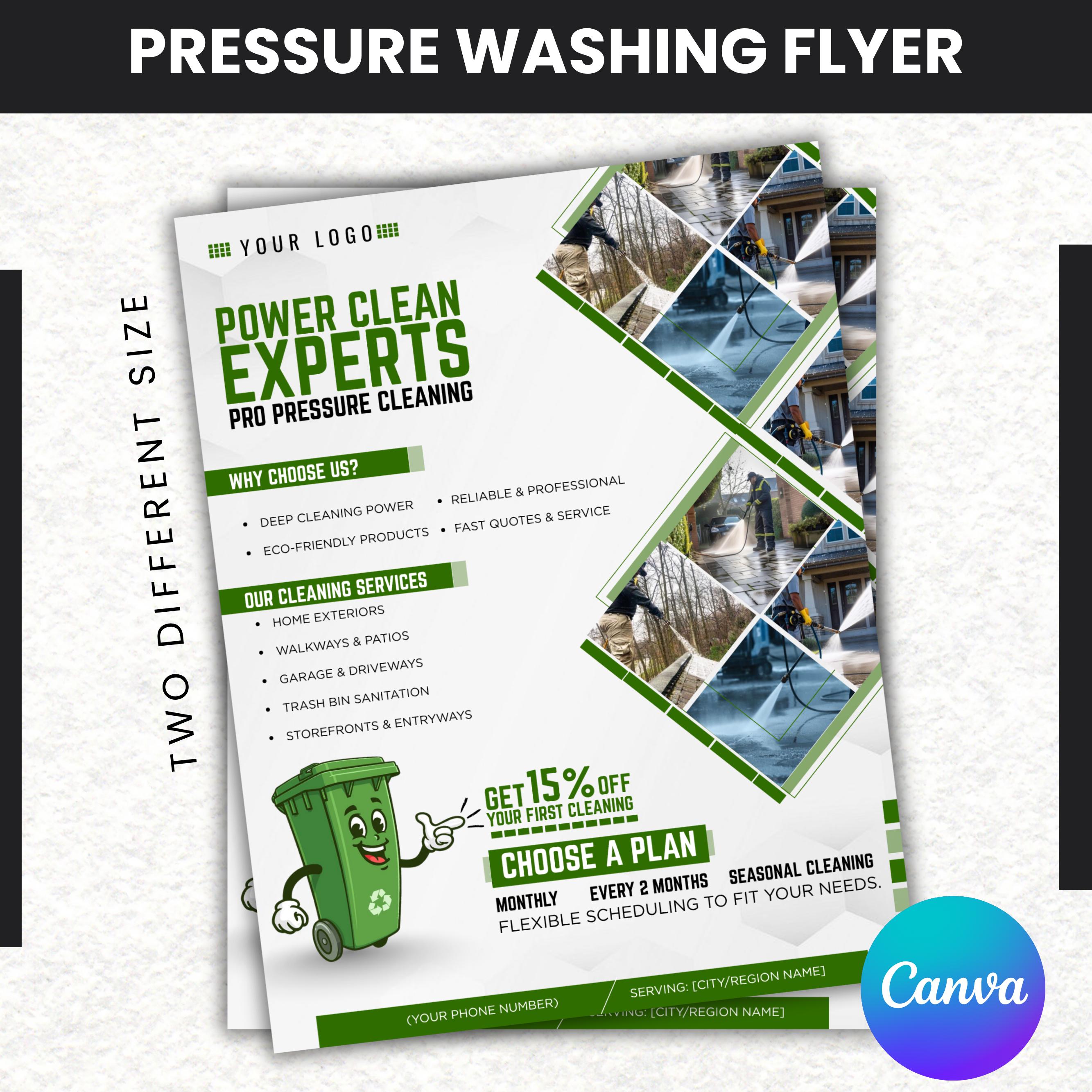 Editable Pressure Washing Flyer Canva Template, Trash Bin Cleaning ...