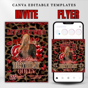 Red Cheetah Birthday Bundle, Red & Gold Cheetah Birthday Templates ...