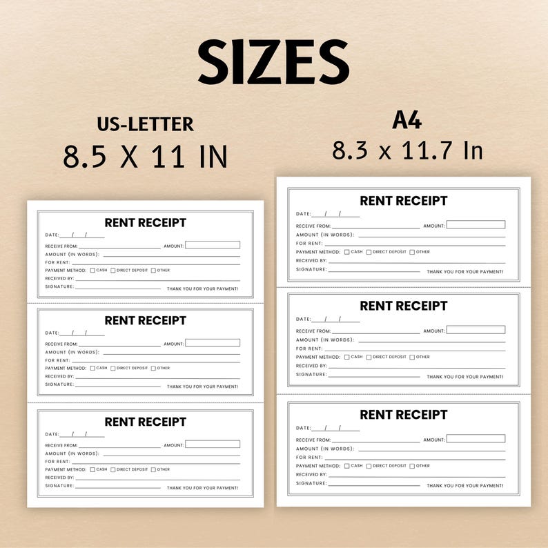 Editable Rent Receipt Template, Printable Simple Rent Receipt ...