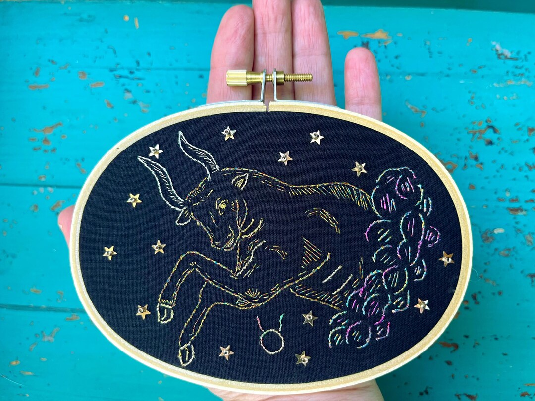 Taurus Zodiac Embroidered Hoop Art (3x5") - Astrological Art - Birthday ...