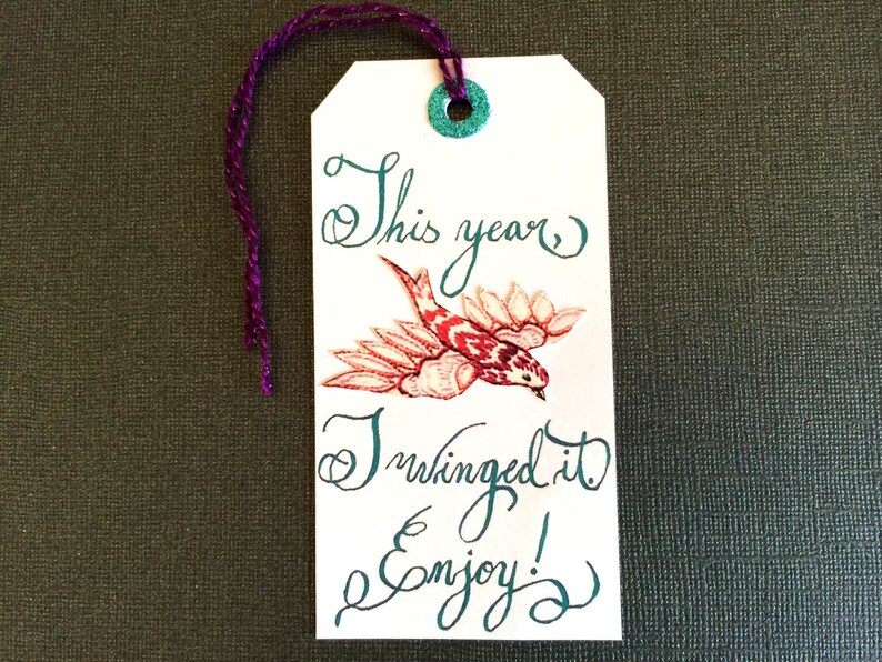 Bird Holiday Gift Tag Hand-lettered With Aqua Calligraphy, Purple Tie ...