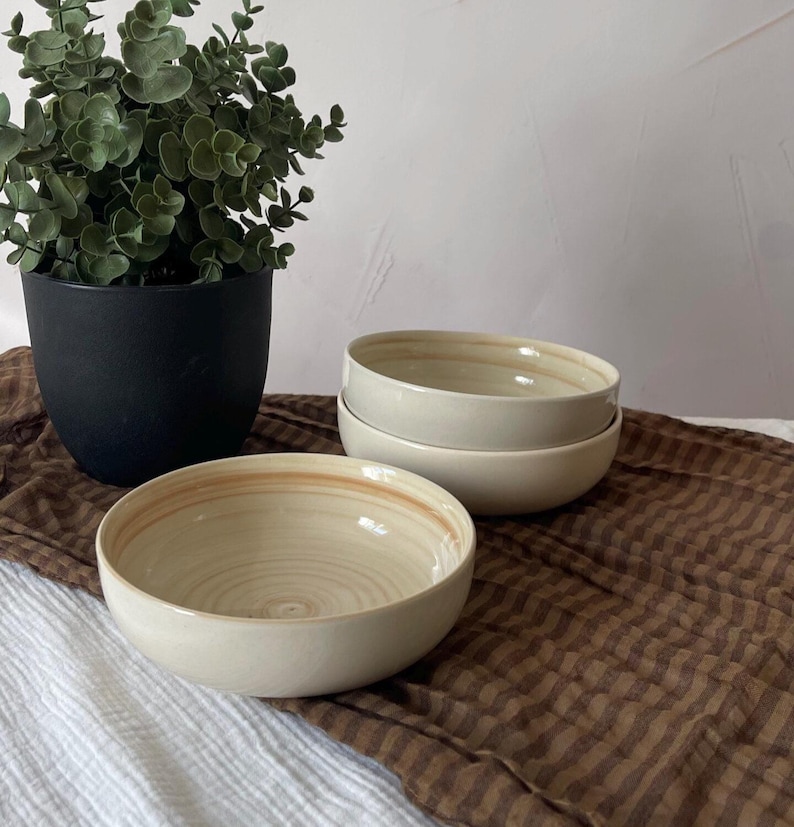 Vanilla Ceramic Dinnerware Set – Handmade White and Beige Pottery ...
