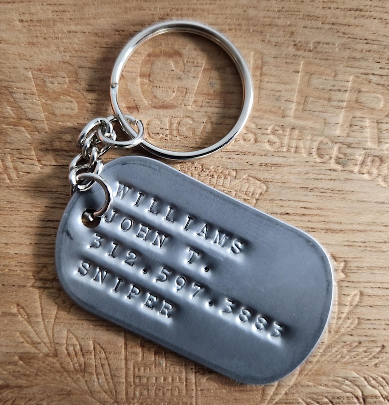 Military Keychain Custom Stamped Dog Tag, Personalized Army Navy ...