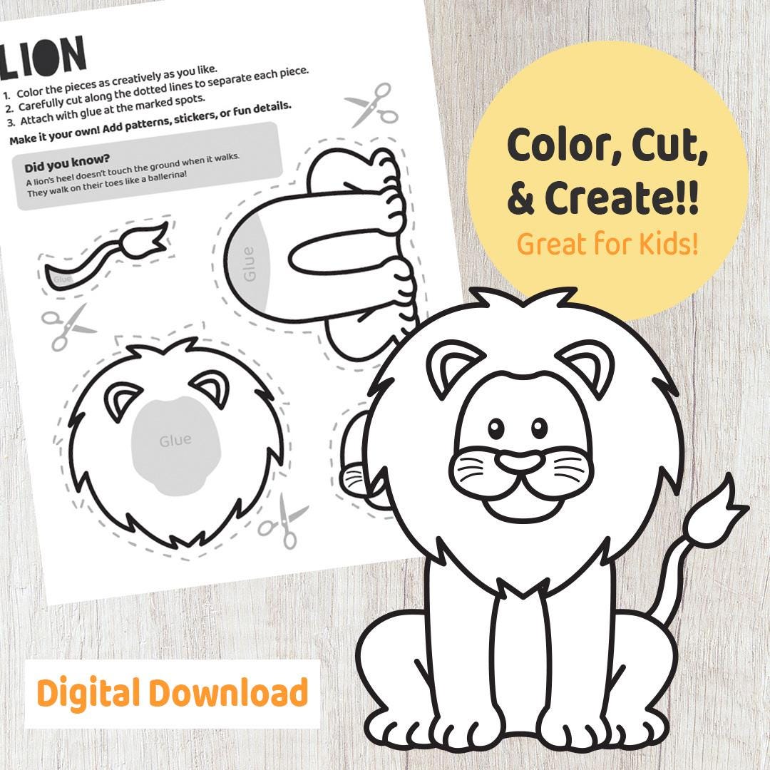 Lion Cut & Glue Coloring Craft Printable Kindergarten Preschool ...