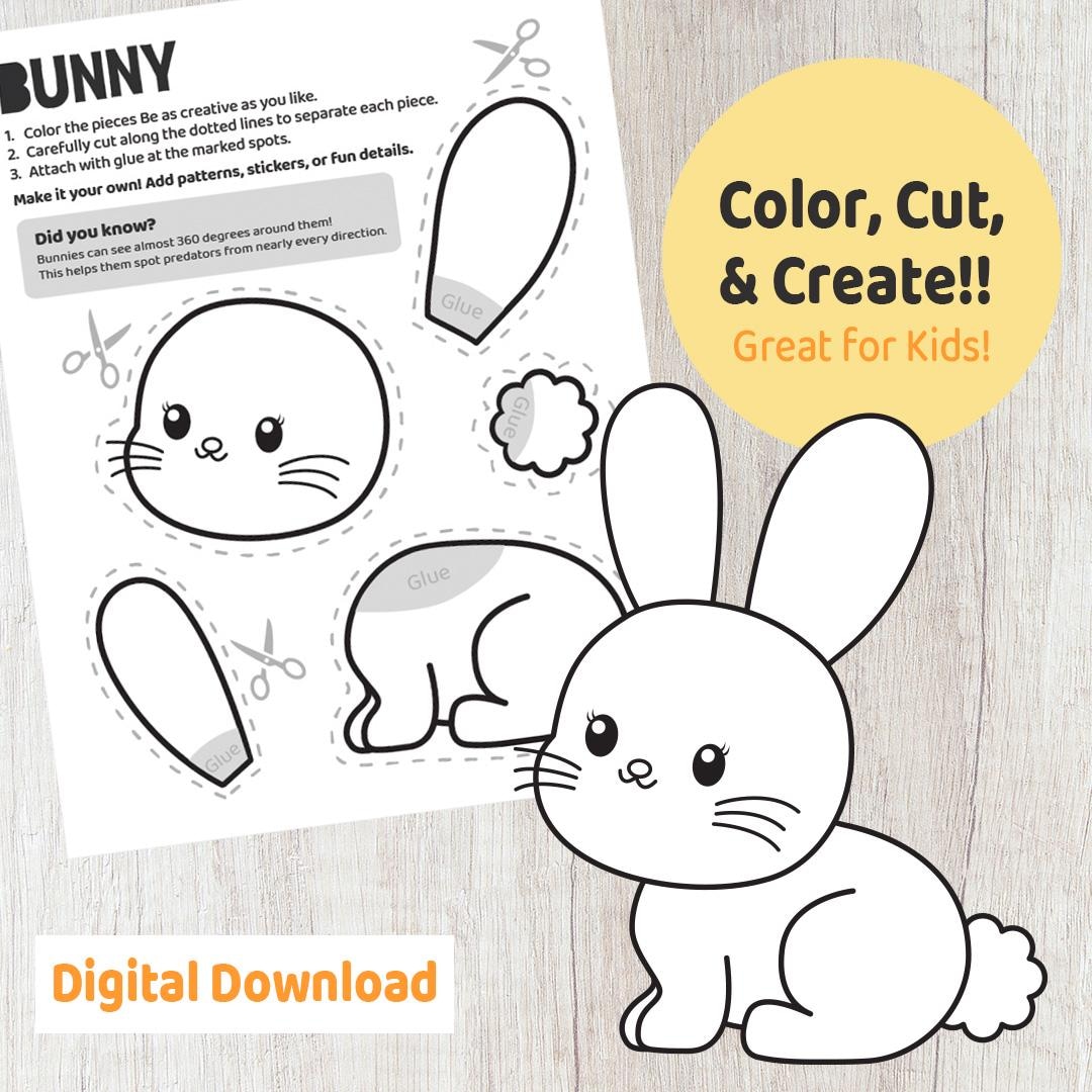 Easter Bunny Cut & Glue Craft: Coloring Activity (digital Download) - Etsy