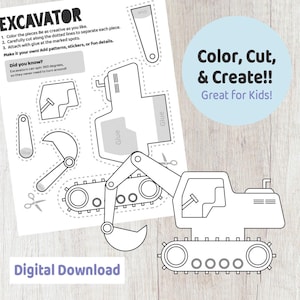 Excavator Cut and Glue Craft: Kids Printable Activity (digital Download ...