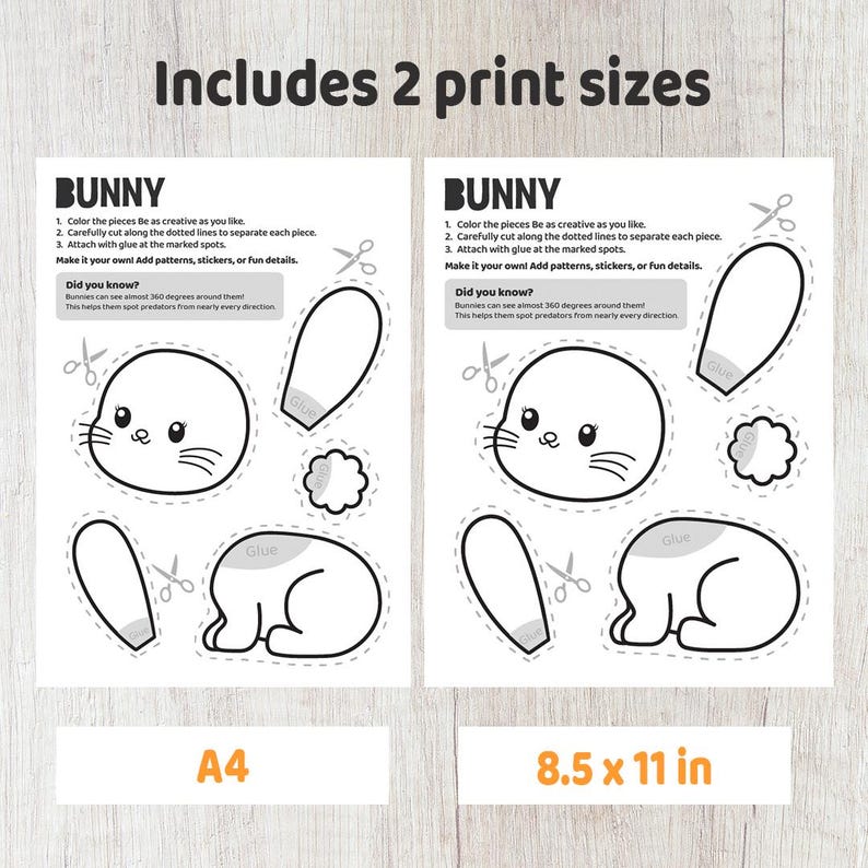 Easter Bunny Cut & Glue Coloring Craft Printable Kindergarten Preschool ...