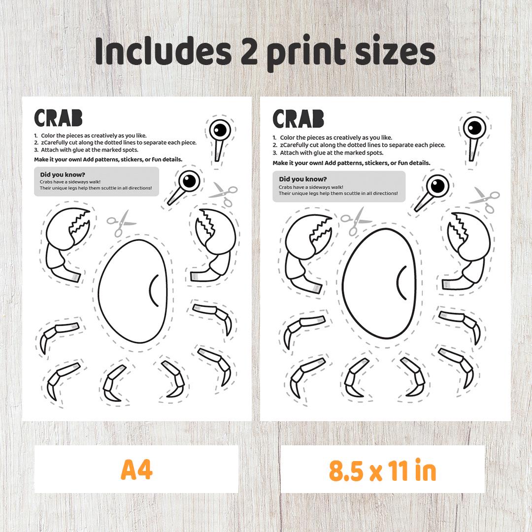 Crab Cut and Glue Craft: Printable Activity Sheets (digital Download ...