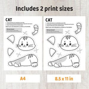 Cat Cut and Glue Craft: Coloring Activity Sheets (digital Download) - Etsy