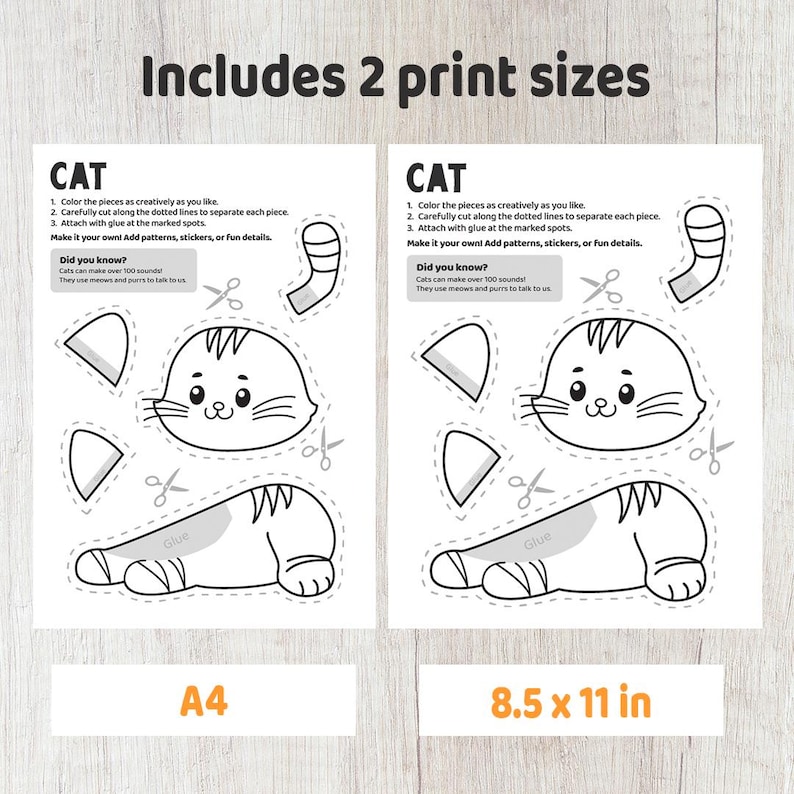 Cat Cut & Glue Coloring Craft Printable Kindergarten Preschool ...
